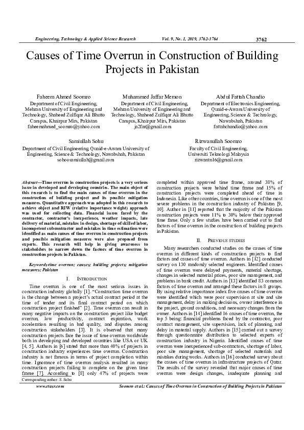 (PDF) Causes of Time Overrun in Construction of Building Projects in ...