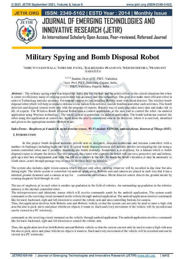 (PDF) Military Spying and Bomb Disposal Robot