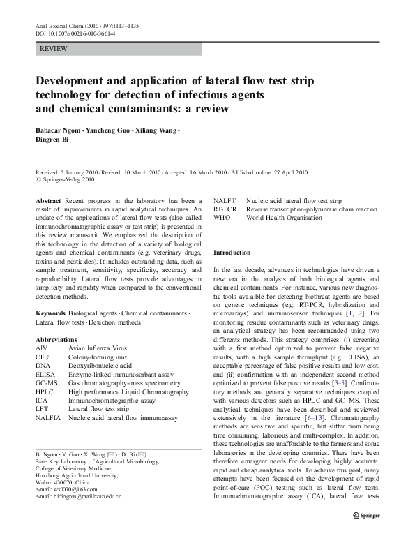 (PDF) Development and application of lateral flow test strip technology ...