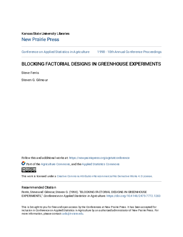 (PDF) Blocking Factorial Designs in Greenhouse Experiments