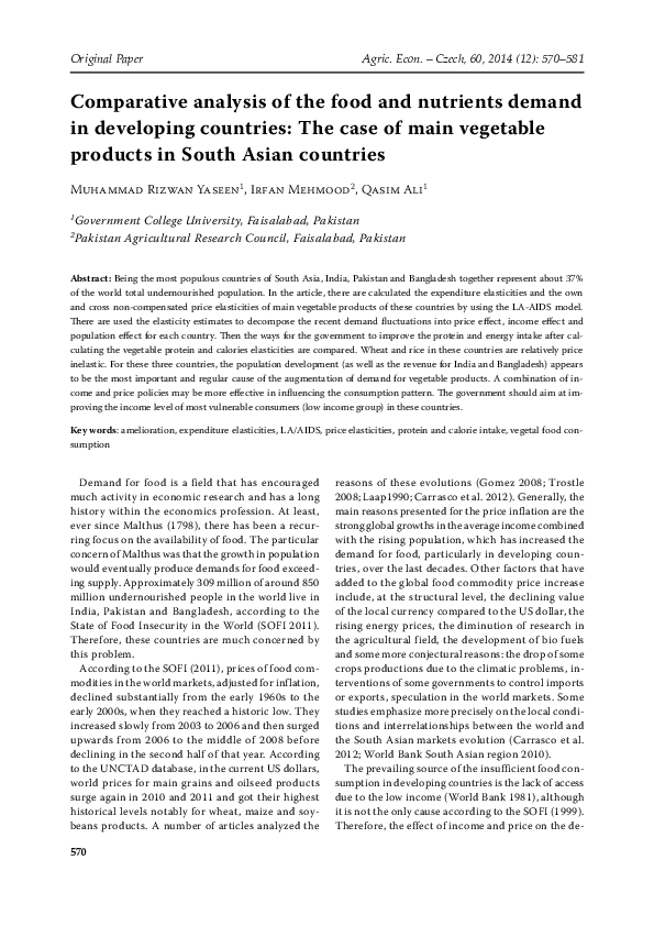(PDF) Comparative analysis of the food and nutrients demand in ...