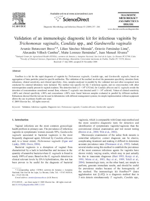 (PDF) Validation of an immunologic diagnostic kit for infectious ...