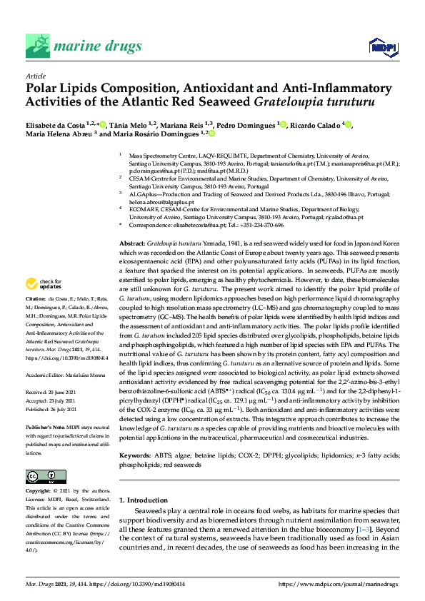 (PDF) Polar Lipids Composition, Antioxidant and Anti-Inflammatory Activities of the Atlantic Red ...