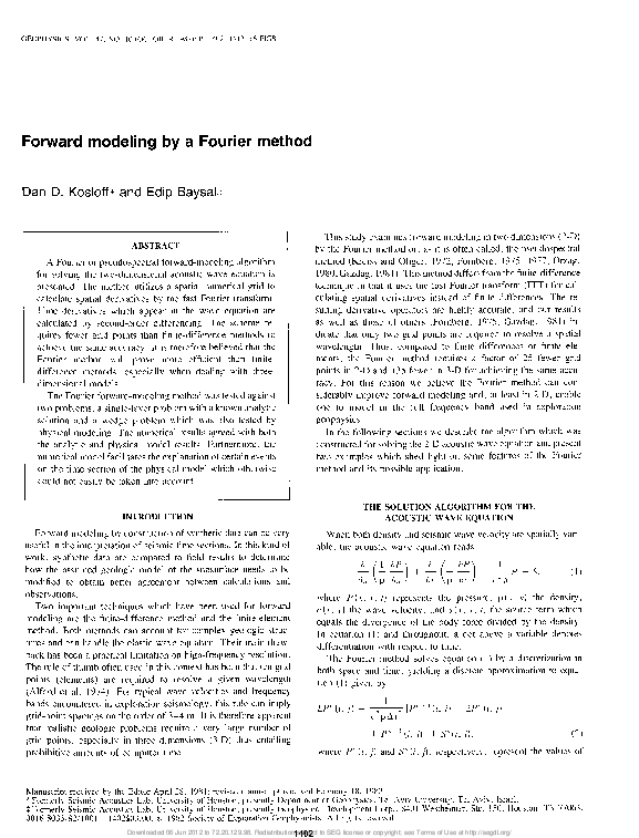 Pdf Forward Modeling By A Fourier Method
