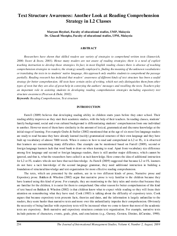 (PDF) Text structure awareness : another look at reading comprehension strategy in L2 Classes