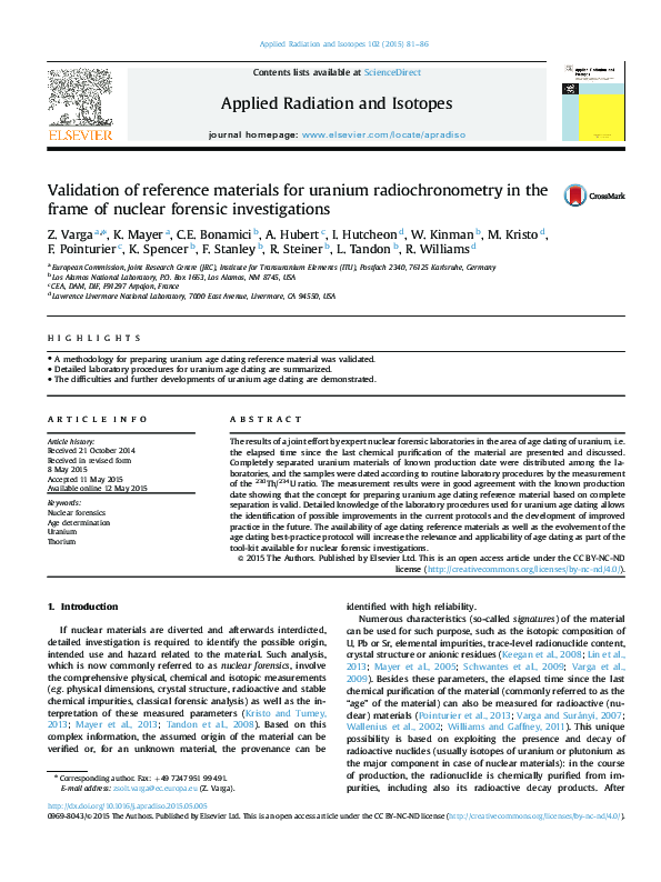 (PDF) Validation of reference materials for uranium radiochronometry in ...