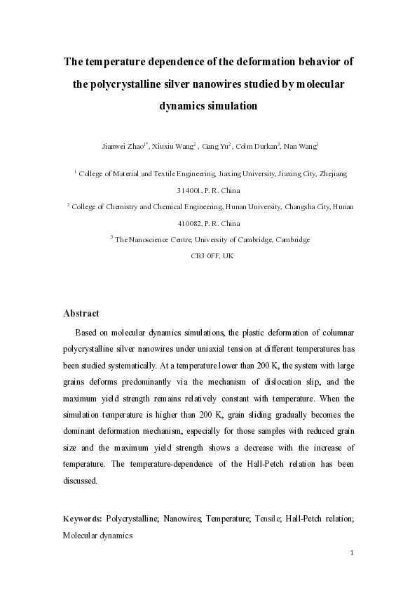 (PDF) The temperature dependence of the deformation behavior of the polycrystalline silver ...