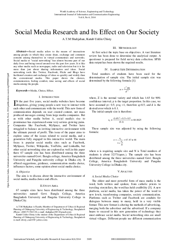 (PDF) Social Media Research And Its Effect On Our Society