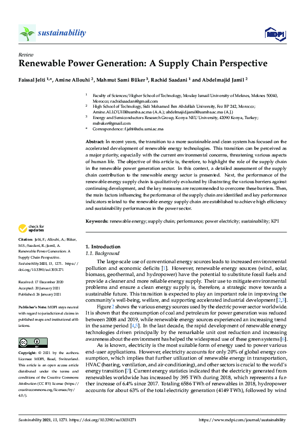 (PDF) Renewable Power Generation: A Supply Chain Perspective