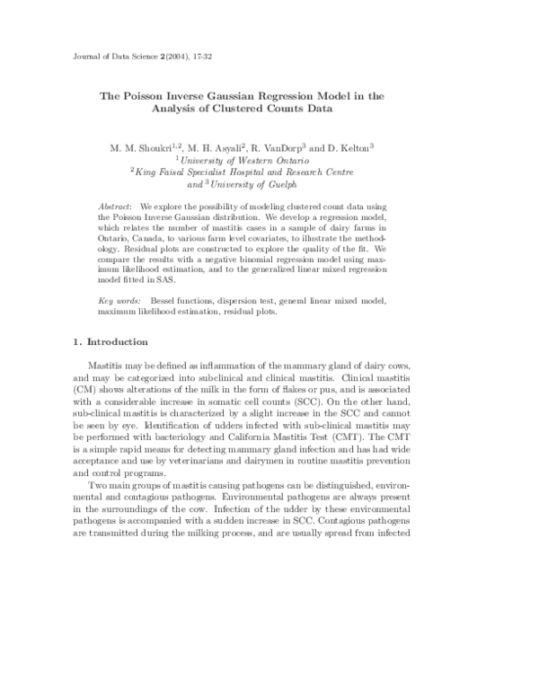 Pdf Poisson Inverse Gaussian Model For Count Data