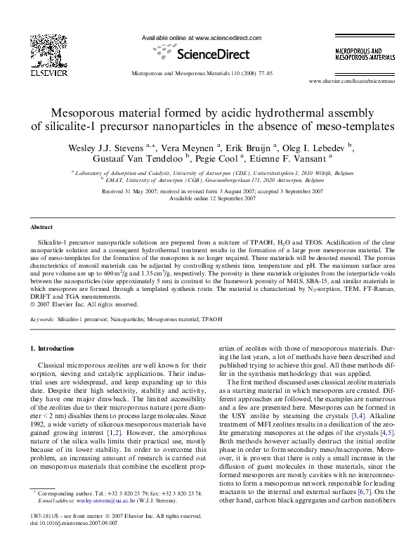 (PDF) Mesoporous material formed by acidic hydrothermal assembly of ...