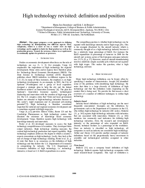 (PDF) High technology revisited: definition and position