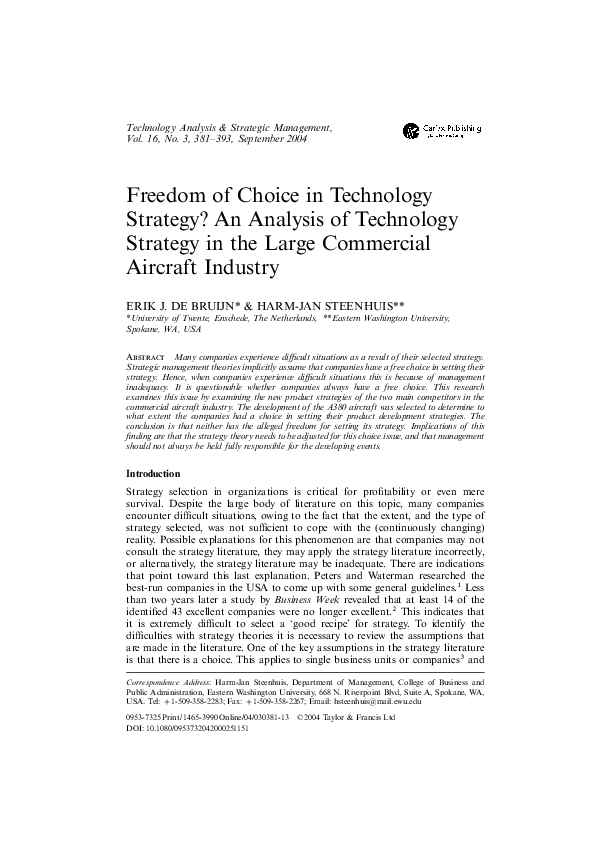(PDF) Freedom of Choice in Technology Strategy? An Analysis of ...