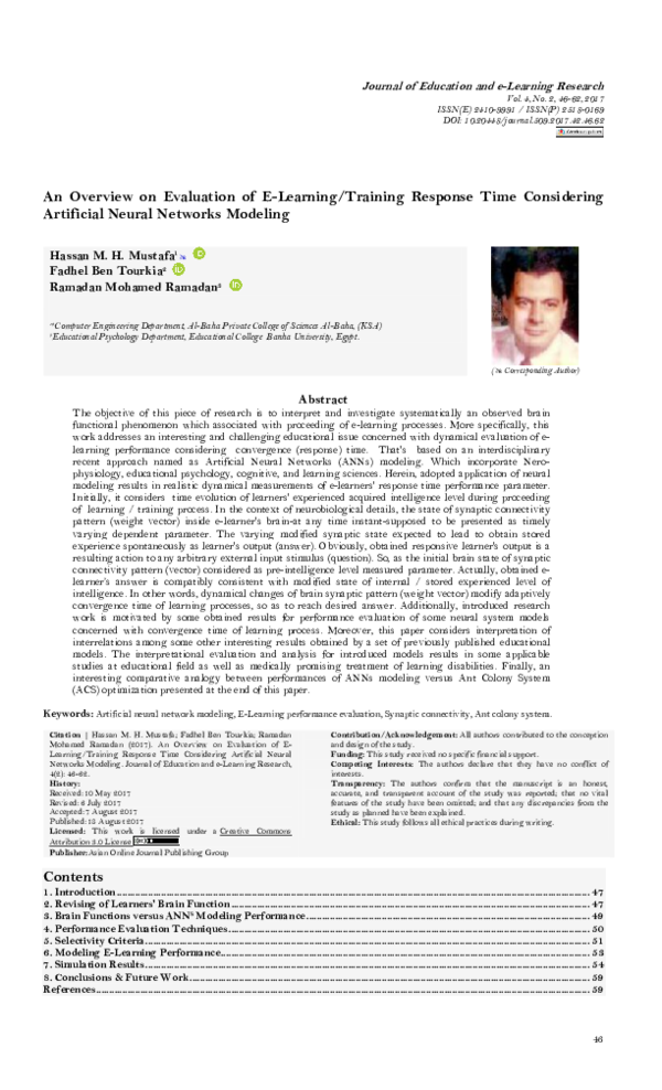 (PDF) An Overview on Evaluation of E-Learning/Training Response Time Considering Artificial ...