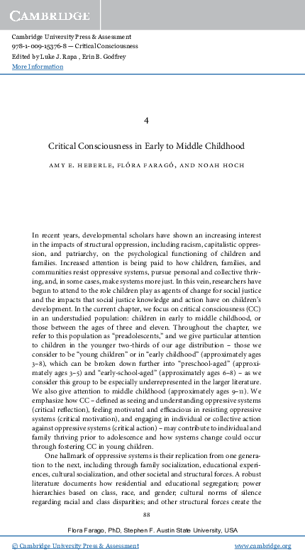 (PDF) Critical consciousness in early to middle childhood.