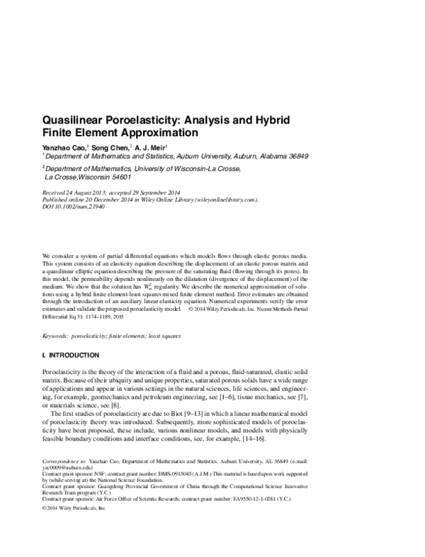 (PDF) Quasilinear poroelasticity: Analysis and hybrid finite element approximation