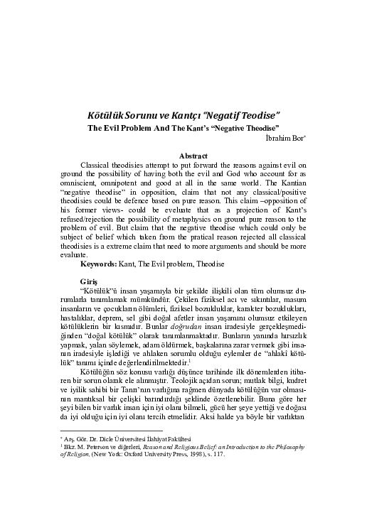 (PDF) Kötülük Sorunu ve Kantçı "Negatif Teodise" The Evil Problem And ...