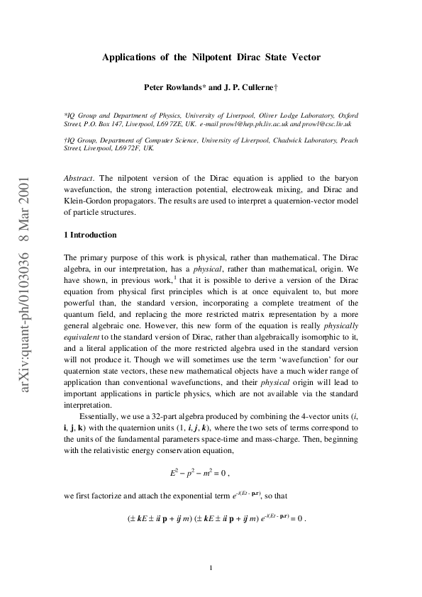 (PDF) Applications of the nilpotent Dirac state vector