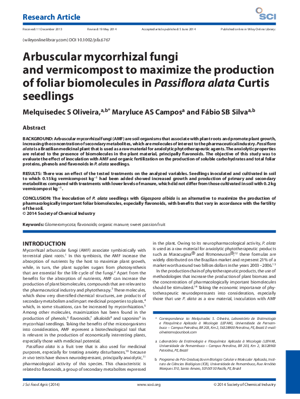 (PDF) Arbuscular mycorrhizal fungi and vermicompost to maximize the production of foliar ...