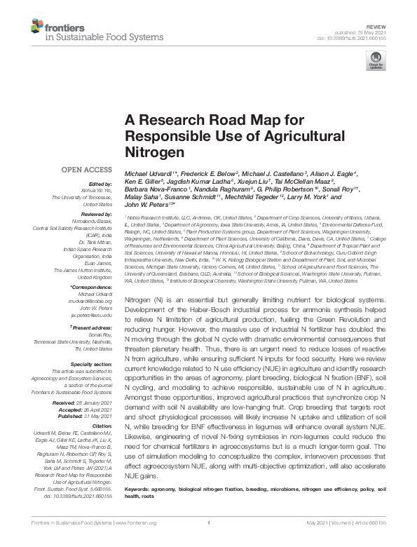(PDF) A Research Road Map for Responsible Use of Agricultural Nitrogen