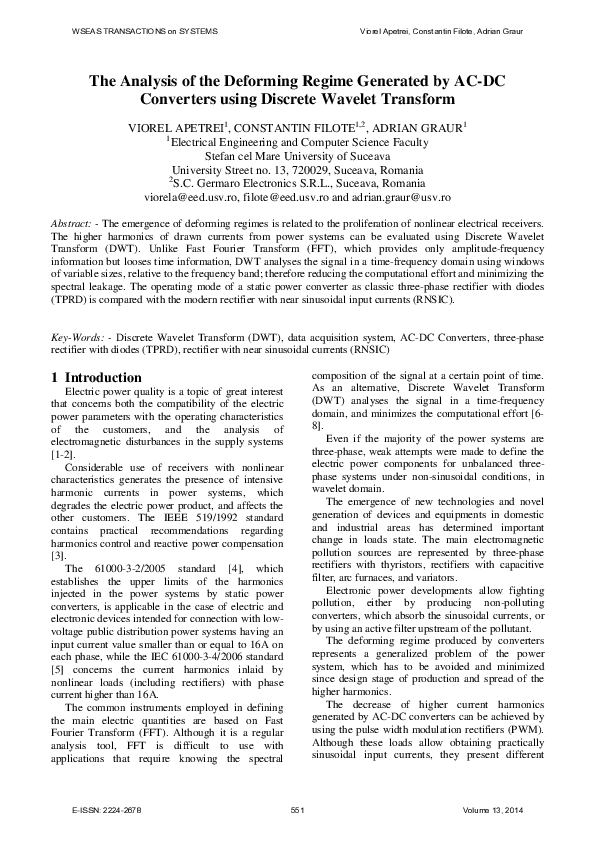 (PDF) The Analysis of the Deforming Regime Generated by AC-DC Converters using Discrete Wavelet ...