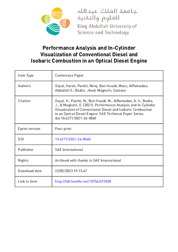 (PDF) Performance Analysis and In-Cylinder Visualization of ...