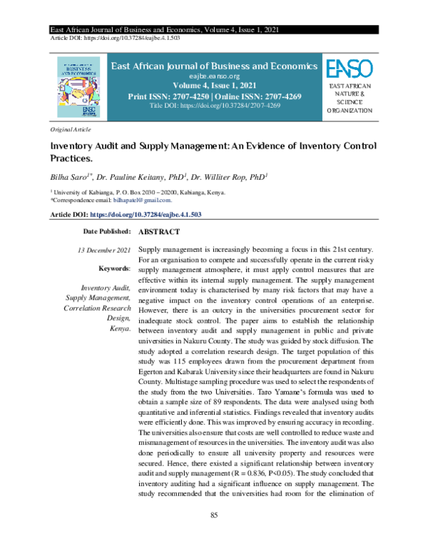 (PDF) Inventory Audit and Supply Management: An Evidence of Inventory ...