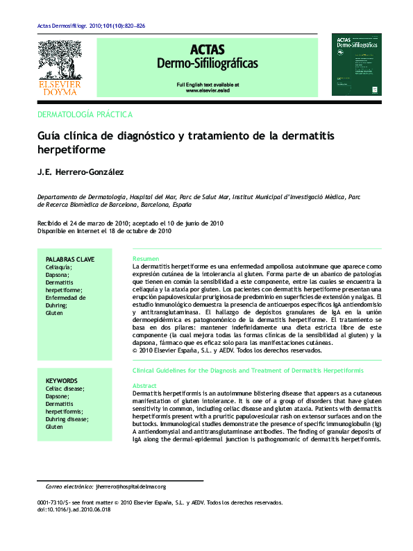 (PDF) Guía clínica de diagnóstico y tratamiento de la dermatitis herpetiforme | Maria Lourdes ...