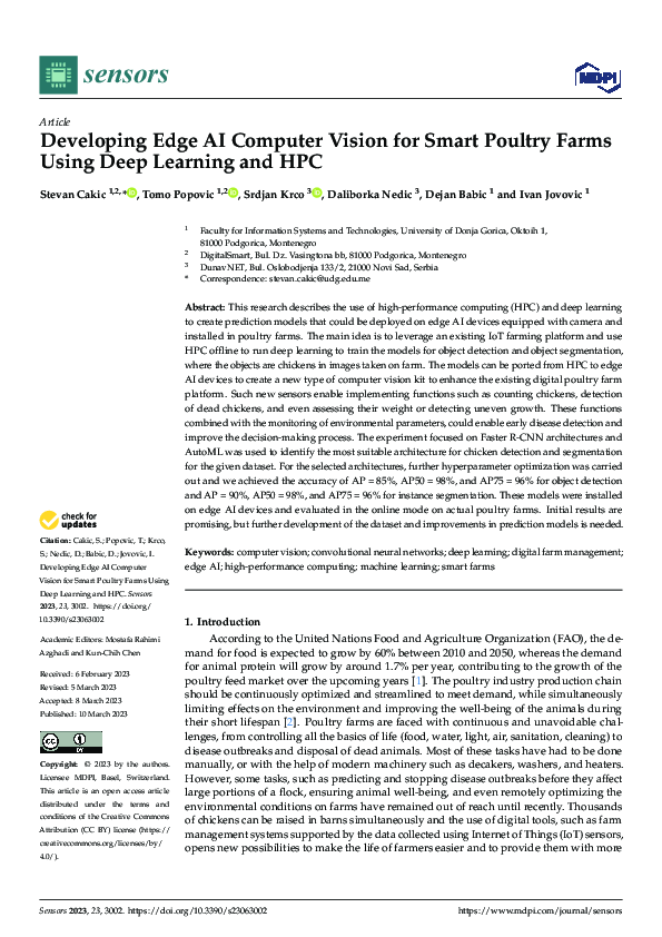 (PDF) Developing Edge AI Computer Vision for Smart Poultry Farms Using Deep Learning and HPC