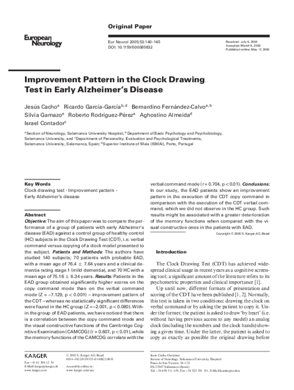 (PDF) Improvement Pattern in the Clock Drawing Test in Early Alzheimer ...