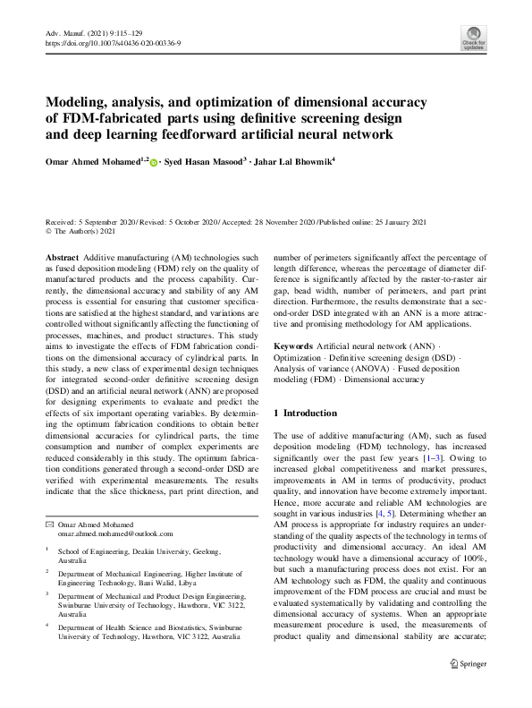 (PDF) Modeling, analysis, and optimization of dimensional accuracy of FDM-fabricated parts using ...