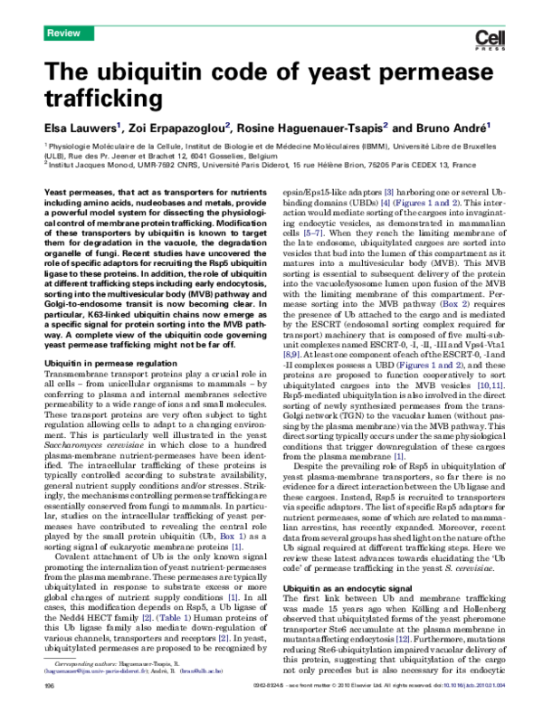 (PDF) The ubiquitin code of yeast permease trafficking