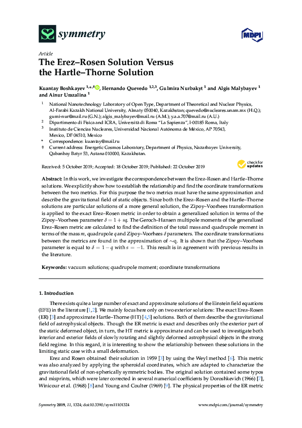 (PDF) The Erez–Rosen Solution Versus the Hartle–Thorne Solution