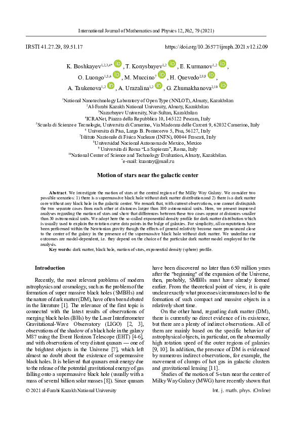 (PDF) Motion of stars near the galactic center