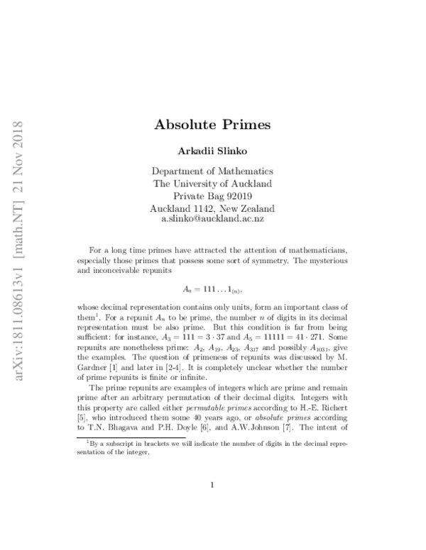Pdf Absolute Primes