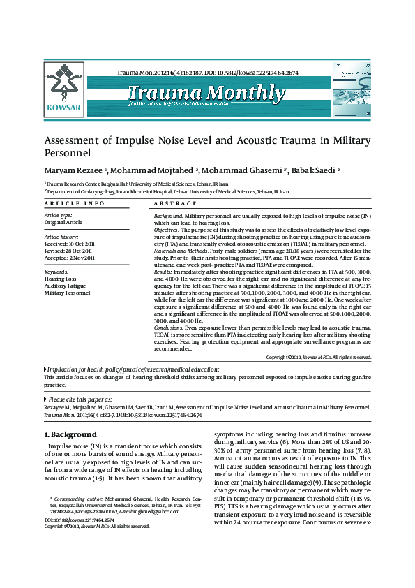 (PDF) Assessment of Impulse Noise Level and Acoustic Trauma in Military ...