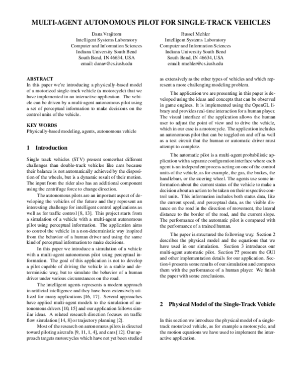 (PDF) Multi-agent autonomous pilot for single-track vehicles