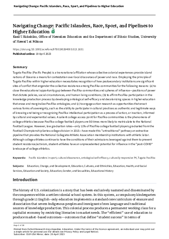 (PDF) Navigating Change: Pacific Islanders, Race, Sport, and Pipelines ...