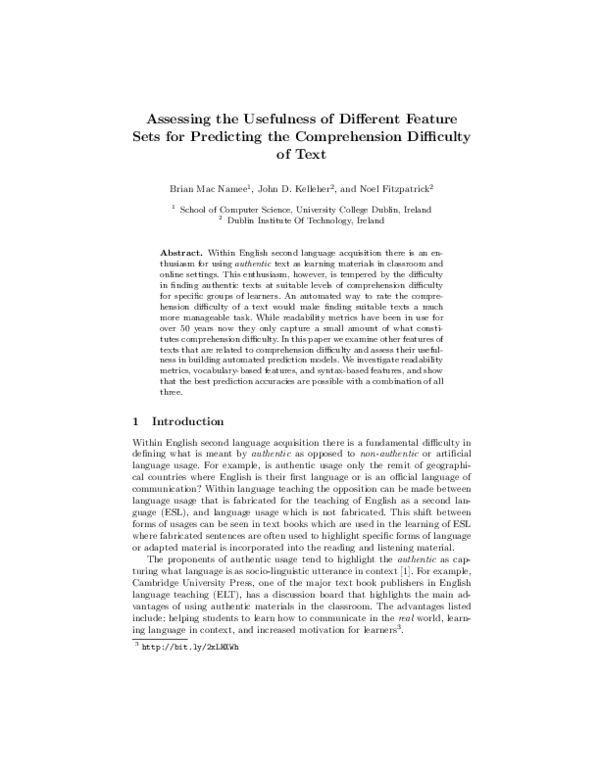 (PDF) Assessing the Usefulness of Different Feature Sets for Predicting the Comprehension ...