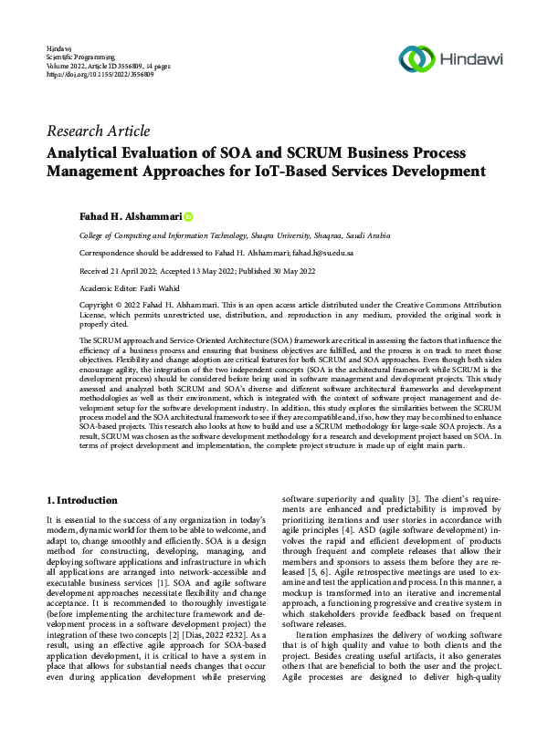 (PDF) Analytical Evaluation of SOA and SCRUM Business Process Management Approaches for IoT ...
