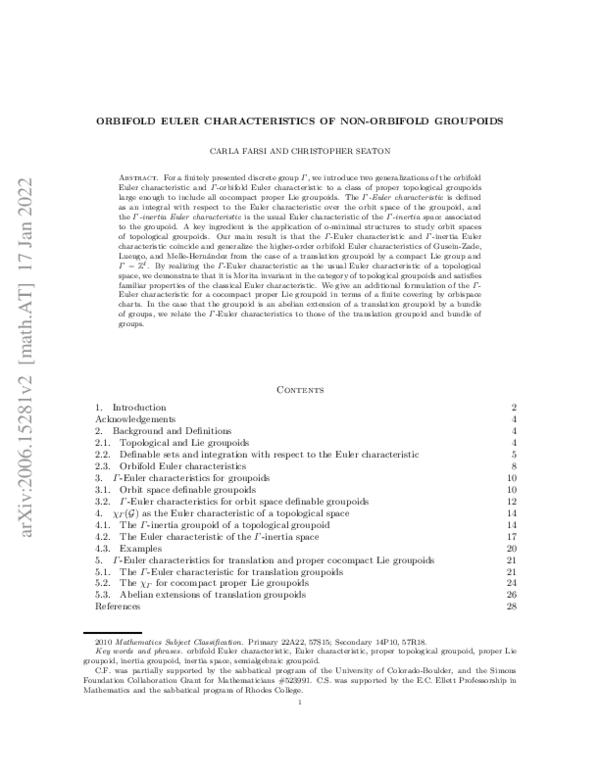 (PDF) Orbifold Euler characteristics of non‐orbifold groupoids