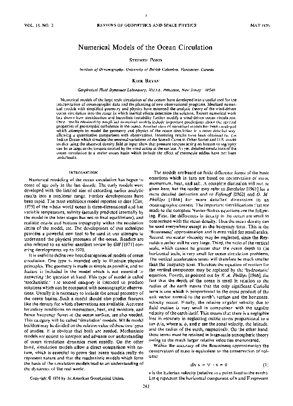 Pdf Numerical Models Of The Ocean Circulation