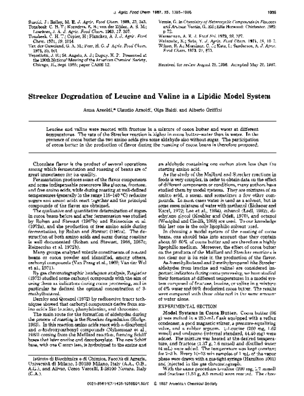 Strecker degradation of leucine and valine in a lipidic model system