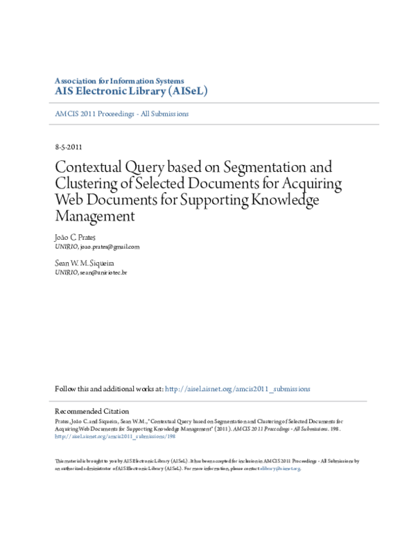Pdf Contextual Query Based On Segmentation And Clustering Of Selected