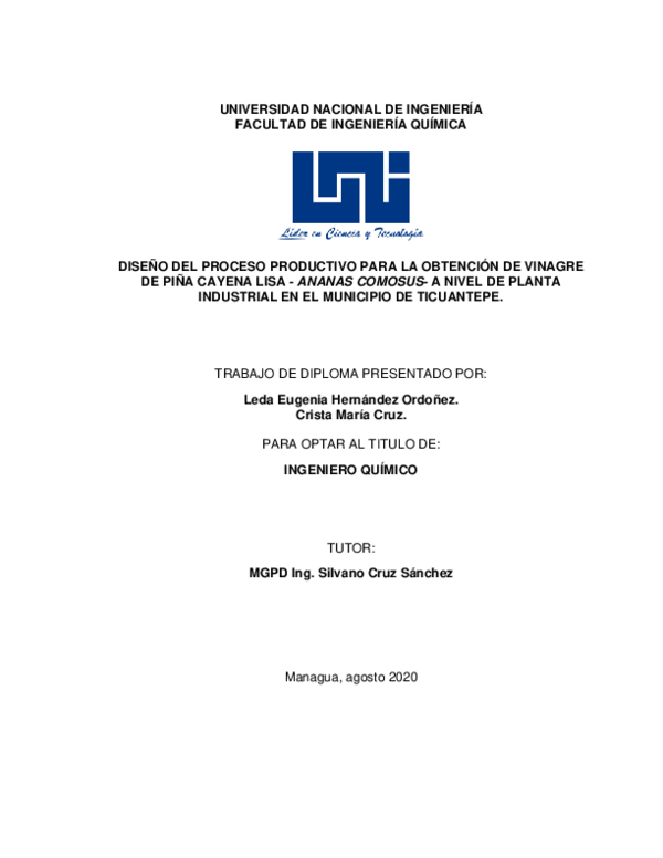 (PDF) Diseño del proceso productivo para la obtención de vinagre de ...