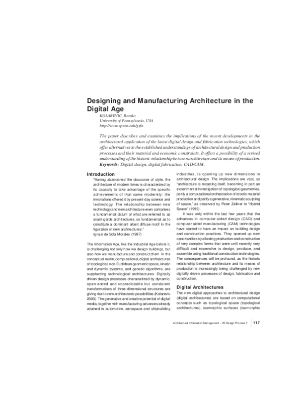 (PDF) Designing and Manufacturing Architecture in the Digital Age