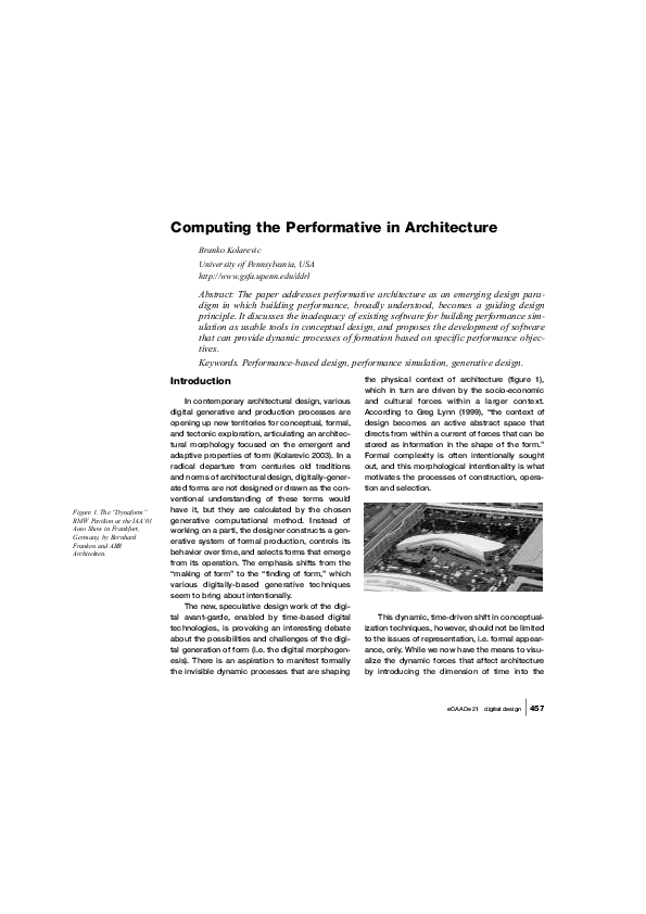 (PDF) Computing the Performative in Architecture