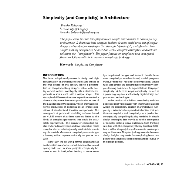 (PDF) Simplexity (and Complicity) in Architecture
