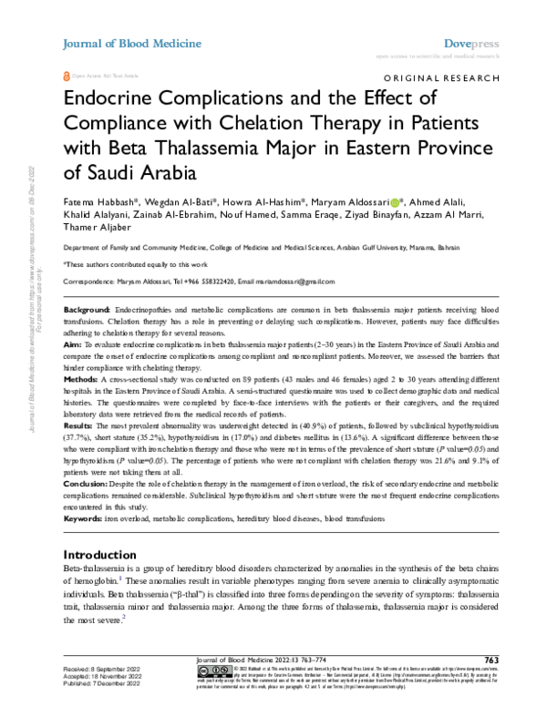 (PDF) Endocrine Complications and the Effect of Compliance with ...