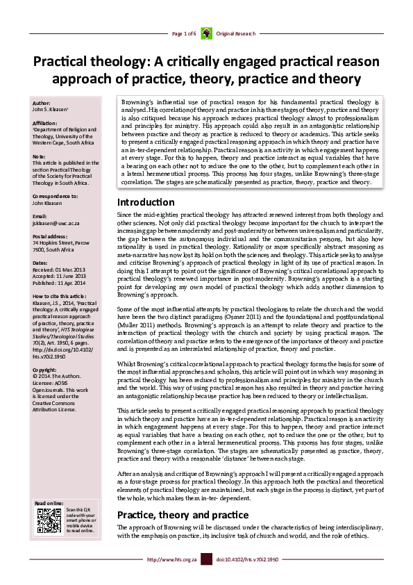 (PDF) Practical theology: A critically engaged practical reason ...